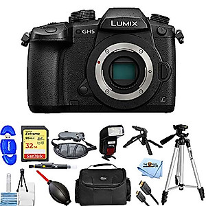 Panasonic Lumix DC-GH5 Mirrorless Micro Four Thirds Digital Camera - 12PC Accessory Bundle with 32GB SD, Flash, Gadget Bag, Tripods and Much More (Body Only) [International Version]