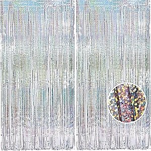 MALANKU 2 Pack Silver Tinsel Curtain Backdrop Party Decorations - 3.3 x 8.2ft Foil Fringe Curtain Streamers Backdrop for Birthday Christmas Graduation Bachelorette Frozen Disco Prom Party Decorations