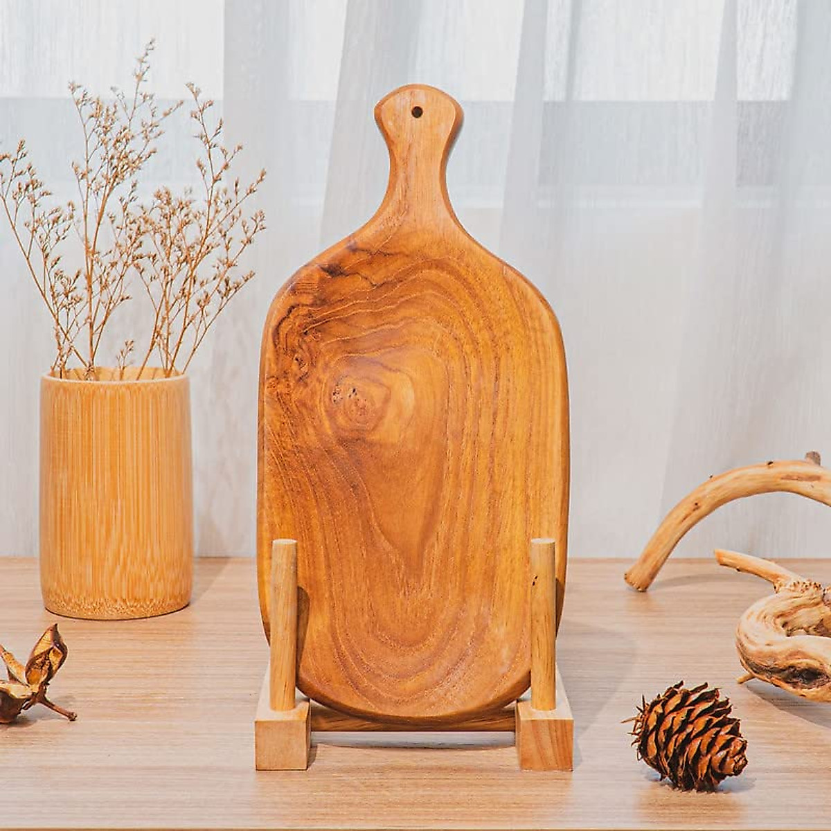 Rainforest Bowls 6"x5" Curved Edge Rectangular Javanese Teak Wood Cutting Board w/Handle- Ultra-Durable, Heavy Duty, Lasts Years w/Daily Use- Premium Style Handcrafted by Indonesian Artisans