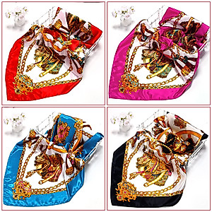 Honoson 4 Pieces 35 Inch Satin Head Scarves Large Square Silky Feeling Headband Satin Boho Hair Bandanas for Women Girls (Stylish Series)