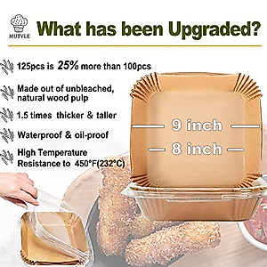 Large Air Fryer Disposable Paper Liners Square 9 Inch, 125 Pcs Parchment paper liner for 5-8QT Air fryer, Oil-proof, Water-proof, Parchment Baking Paper for Baking Roasting Microwave