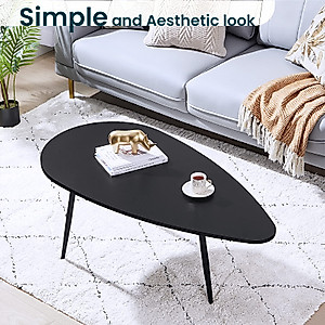 SAYGOER Black Small Coffee Table Modern Oval Coffee Tables Retro Center Table for Small Space Mid Century Coffee Table Rustic Accent Table for Living Room Home Office, Easy Assembly