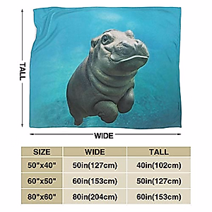 Funny Hippo Foldable Fleece Blanket Throw Lightweight Blanket Super Soft Cozy Bed Warm Blanket for Living Room/Bedroom All Season (Funny Hippo, 60" × 50")