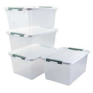 Parlynies 4-Pack Large Stackable Storage Boxes, 35 Quart Plastic Storage Bins with Lid, Clear