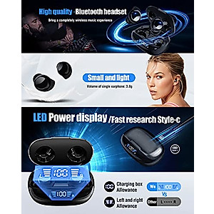 Wireless Earbuds, Bluetooth 5.3 Headset with Dual LED Display, in-Ear Bluetooth Earphones IP7 Waterproof Headphones for Sport,Workout,Gaming