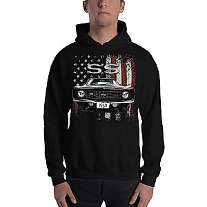 JG Infinite 1969 Chevy Muscle Car Patriotic American Flag Unisex Hoodie Black