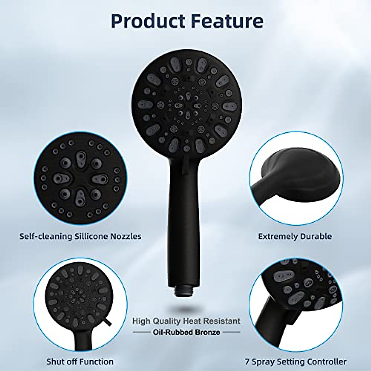 Hibbent 10 Inch High Pressure Rainfall Shower Head/Handheld Showerhead Combo with 12 Inch Adjustable Curved Shower Extension Arm,7-Spray,71-inch Hose Adhesive Showerhead Holder,Oil-Rubbed Bronze