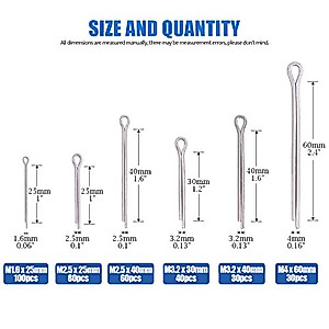 Glarks 340-Pieces 6 Sizes 304 Stainless Steel Cotter Pin Clip Key Fastner Fitting Assortment Kit for Automotive, Mechanics, Car Garage, Power Equipment, Cars, Trucks, Lawn Mower, Small Engine Repair