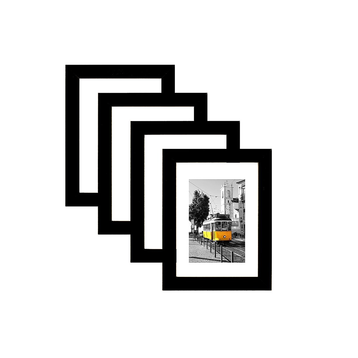 Picrit 5x7 Picture Frame Set of 4, Made of High Definition Real Glass, Display 4x6 with Mat or 5x7 Without Mat, Photo Frames for Wall Mounting or Table Top Display