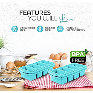 Large Ice Cube Freezing Tray - Soup Freezing Tray with Airtight Transparent Lid - 4Individual Compartments With Portion Scales - Storage For Broth, Sauces & Liquid Meal Prep - Oven & Dishwasher-Safe