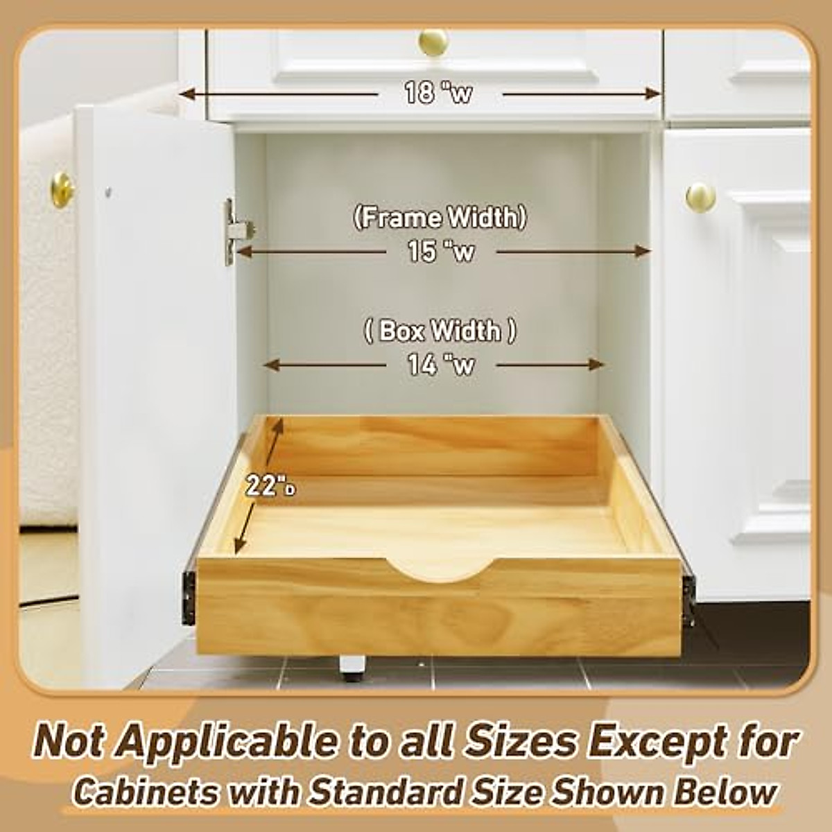 Soaoo 2 Pcs Pull out Drawers for Kitchen Cabinets Assembled Roll out Cabinet Organizer Corner Sliding Drawers for Inside Cabinets, 14”W x 21”D, Requires At Least 14.6” Cabinet Opening
