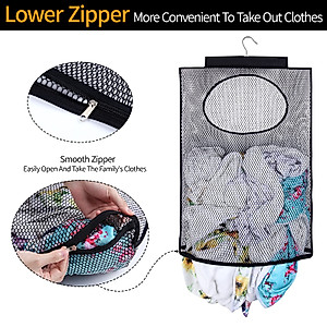 GUMQDD Breathable Mesh Laundry Hamper, Bringing Hooks Foldable Hanging Shower Caddy, Fast Drying Portable Space Saving Storage Bag, Applied to College Dorm Rooms, Gym, Swimming and RV Travel (Black)