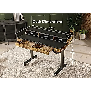 Claiks Standing Desk with Drawers, Electric Adjustable Standing Desk Adjustable Height, Sit Stand Up Desk with Storage Shelves & Wheels, 55 Inch Rustic Brown