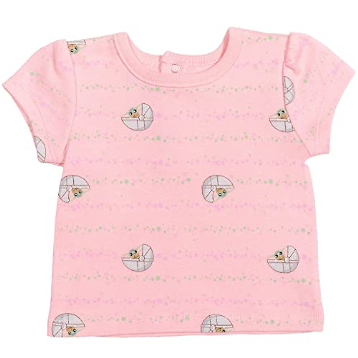 STAR WARS The Child Infant Baby Girls French Terry Snap Short Overalls T-Shirt and Headband 3 Piece Outfit Set Light Gray 18 Months