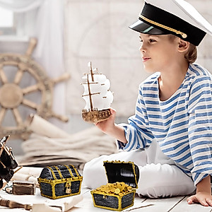 FAVOMOTO Pirate Treasure Chest, Treasures Collection Storage Wood Storage Box Chest with Lock and Key for Christmas Pirate Party Favors