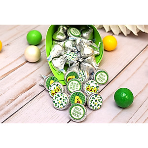 Holy Guacamole Trio of Avocados Birthday Kiss Sticker Labels for Kids, 300 Party Circle Sticker Sized 0.75” for Chocolate Drop Kisses by AmandaCreation, Great for Favors, Treats, Envelopes & Bags