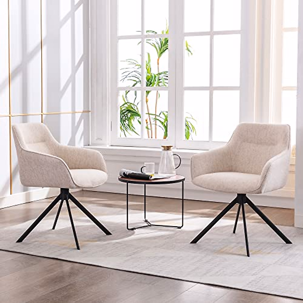 ONEVOG Modern Accent Chair Set of 1, 360 Degrees Swivel Armchair with Metal Legs, Make up Vanity Chair for Small Spaces, Comfortable Desk Chair No Wheels for Home Office, Off White