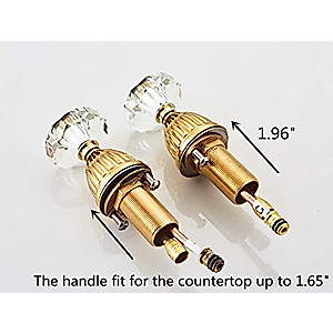 YUELIFE Bathroom Sink Faucet 3 Hole Deck Mounted Widespread Brass Bathroom Faucet Crystal Handle Mixer Tap,Gold(Ti-PVD)