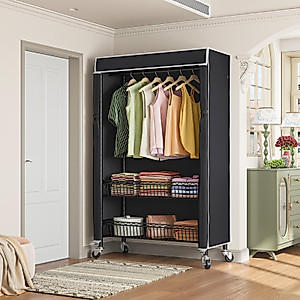 VIPEK R2C Plus Rolling Garment Rack with Cover and Wheel, Heavy Duty Rolling Clothes Rack with Cover, Covered Clothes rack For Hanging Clothes Black Metal Rolling Clothing Rack with Basket Black Cover