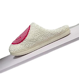 QIPILON Unisex Lightning happy Face Slippers Leopard Print happy Face Slippers Cat Slippers Retro Memory Foam Soft Plush Slippers Warm Non-Slip Home Shoes Pink 43-44
