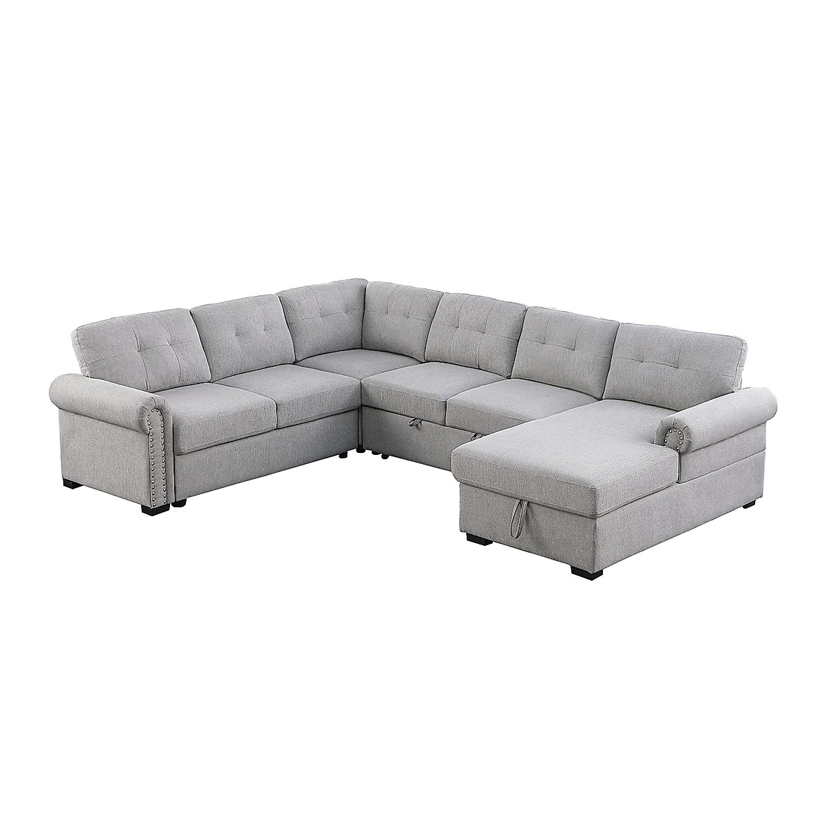 Sleeper Sofa with Pull Out Couch 6 Seater Modular Sectional Sleeper Sofa Bed with Storage Chaise, Fabric Sofa Sleeper Couch with Pullout Bed