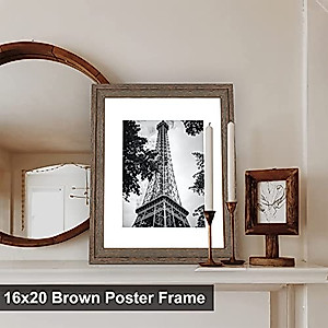 Golden State Art, 16x20 Picture Frame - Displays 11x14 Photo with Mat or 16x20 Without Mat, Wide Moulding Solid Wood Frame for Wall Display, Distressed Brown