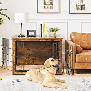Yaheetech 40'' Dog Crate Furniture with Cushion Set of 2, Wooden Dog Crate with Double Doors/Adjustable Feet Side End Table for Medium-Sized Dogs