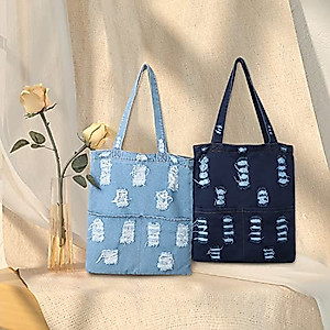 LUI SUI Denim Hobo Tote Bags for Women Retro Jean Shoulder Bag Large Lightweight Casual Canvas Bag