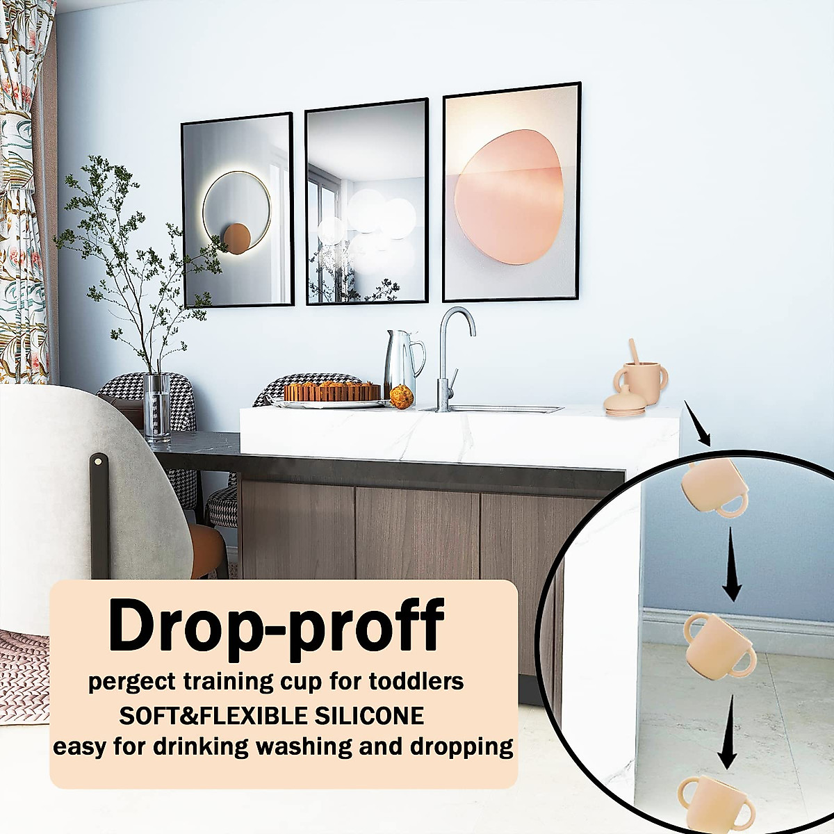 DONGMEI Silicone Straw Cup, silicone sippy cups for baby, 100% Soft Silicone Straw Trainer Cup For Infant, silicone sippy cup baby, 5 Oz (Pink & Armygreen 2 Pieces)