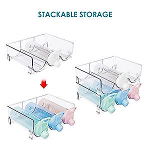 tinysiry Water Bottle Organizer,Stackable Plastic Anti-Slip 3 Bottle Wine and Drink Storage Holder for Kitchen Countertop Office Cabinet Pantry Fridge Clear