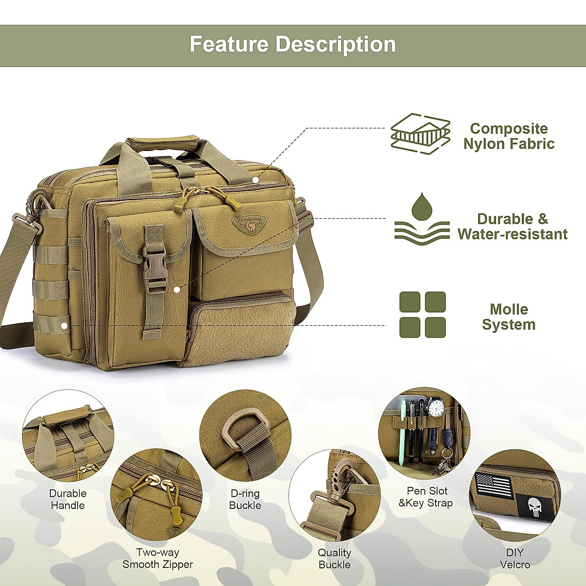 Stypos Tactical Messenger Bag, 14 Inch Tactical Briefcase for Man Military Laptop Bag Messenger Shoulder Bag Flight Bags for Pilots Black