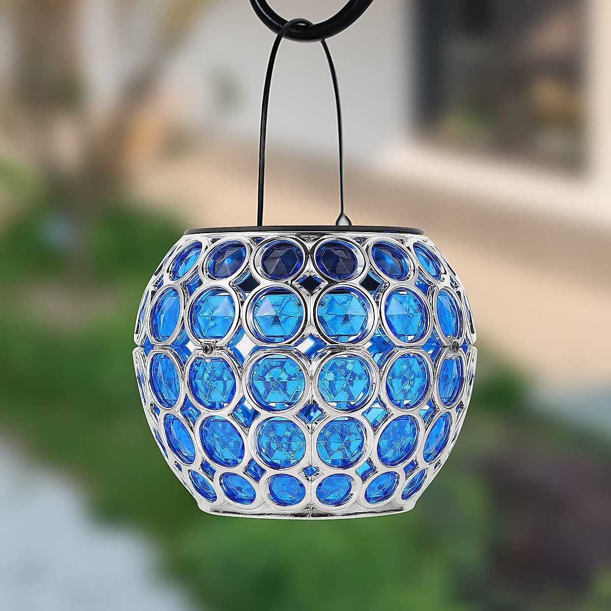 Uonlytech 1pc Outdoor Solar Pendant Lamp Decor Hollow- Out Lamp Decor