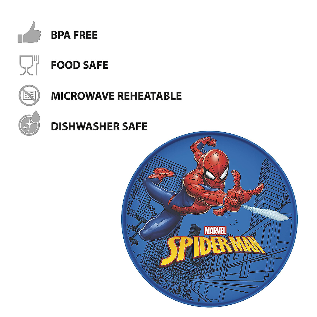 Zak Designs Marvel Spider Man Double-Sided Embossed Texture and 3 Sections Durable Material is BPA Free and Perfect for Kids (9", Set of 2), 9 inches, SpiderMan Classic PP Flip-It Plate 2pc (SPCE-1390)