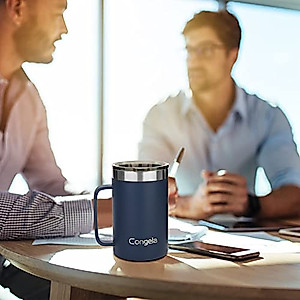 Congela 18oz stainless steel coffee mug, vacuum insulated coffee travel mugs set with Big handle, large capacity cups with BPA free clear lid(Navy,18oz X 2Pack)