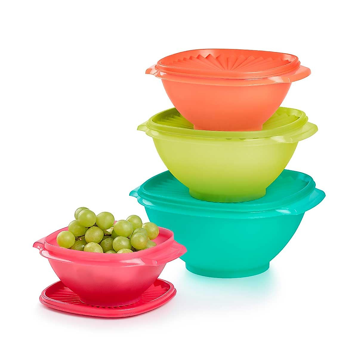 Tupperware Servalier Food Storage Container Set of 4 in Green/Lime/Coral/Red