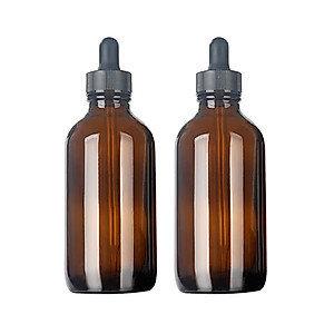 Magic Season Boston Round Glass Bottles (Amber/ 4 fl oz. with Droppers/ 2 Pcs)