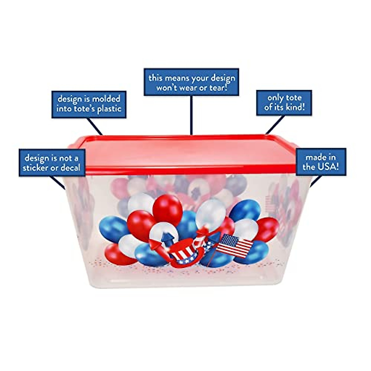 SIMPLYKLEEN 14.5-gal. Reusable Stacking Plastic Storage Containers with Lids, USA 4th of July (Pack of 2) Made in the USA