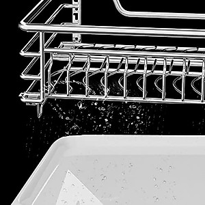 2-Tier Cabinet Pull Out Shelves Heavy Duty 304 Stainless Steel Pull-Out Cabinet Organizers Telescopic Wire Storage Baskets Rack for Kitchen Base Cabinet Organization for Pantry, Bathroom, Chrome (49