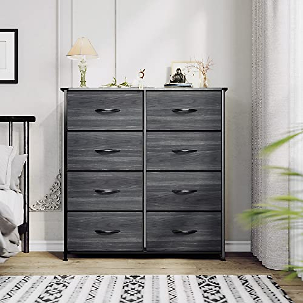 YITAHOME Dresser with 8 Drawers - Fabric Storage Tower, Organizer Unit for Bedroom, Hallway, Closets - Sturdy Steel Frame, Wooden Top & Easy Pull Fabric Bins, Charcoal Black Wood Grain