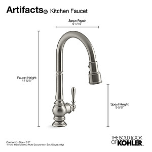 KOHLER Artifacts Pull Down Kitchen Faucet, Kitchen Sink Faucet with Pull Down Sprayer, Oil-Rubbed Bronze, K-99259-2BZ