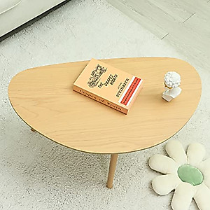 FIRMINANA Small Oval Coffee Table for Small Space Mid Century Modern Coffee Table for Living Room,Nature Wood,18.9" D x 33.47" W x 15.75" H