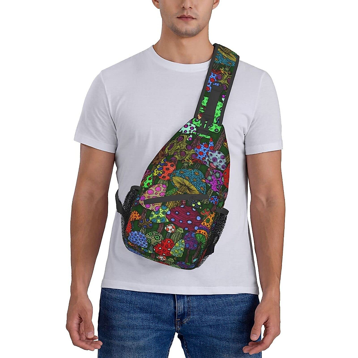 Mushroom Pattern Sling Bag Crossbody Backpack Shoulder Bag Chest Bag Travel Hiking Daypack For Men Women
