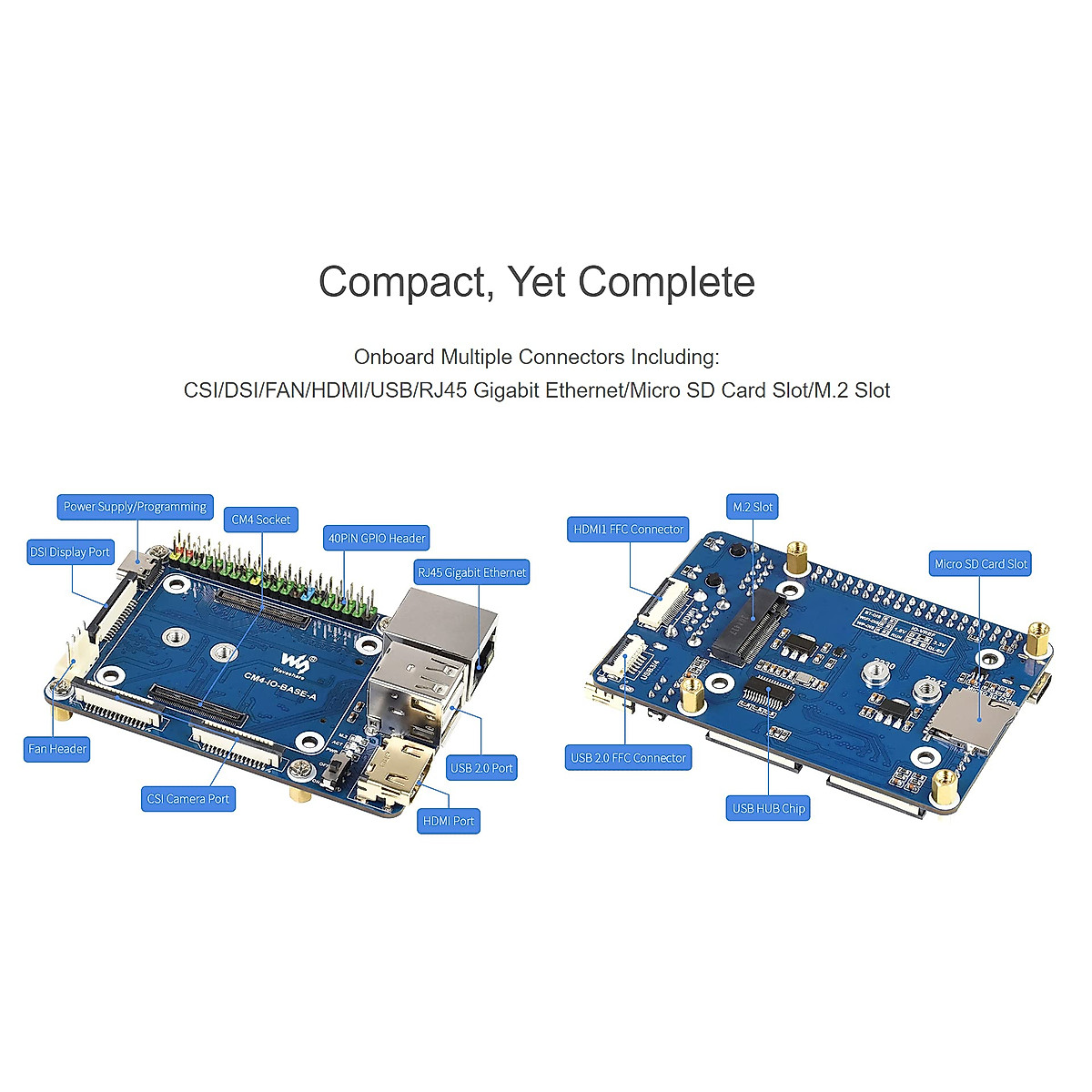 waveshare for Raspberry Pi Compute Module 4 Base Board Accessories Kit, Include CM4-IO-BASE-A (Lite Ver.), USB HDMI Adapter, FFC Cable and USB-A to USB-C Cable, More USB and HDMI Connectors via FFC