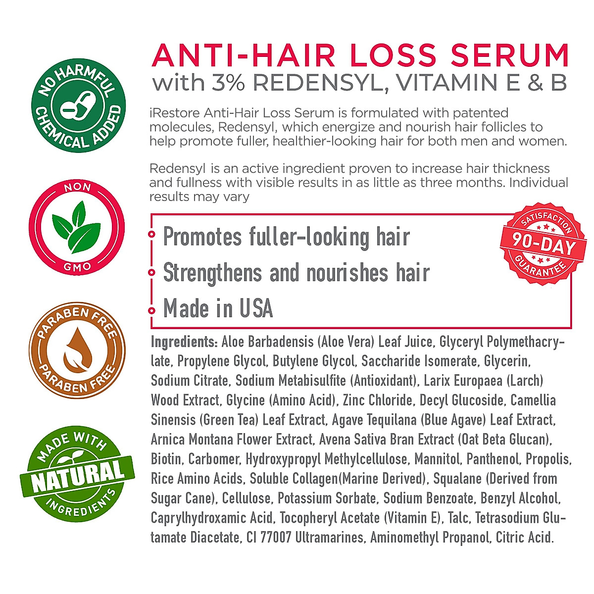 iRestore Advanced Hair Thickening Serum with Redensyl and Vitamins - Promotes Regrowth for Thinning and Balding Areas, All Hair Types, Men and Women (2oz / 60ml)