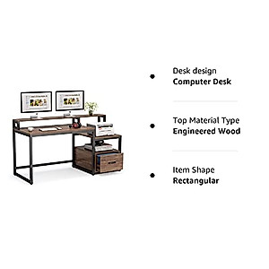 Tribesigns Computer Desk with File Drawer and Storage Shelves, 60 inch Vintage Large Home Office Desk Computer Table Study Writing Desk Workstation with Hutch (Dk Brown)