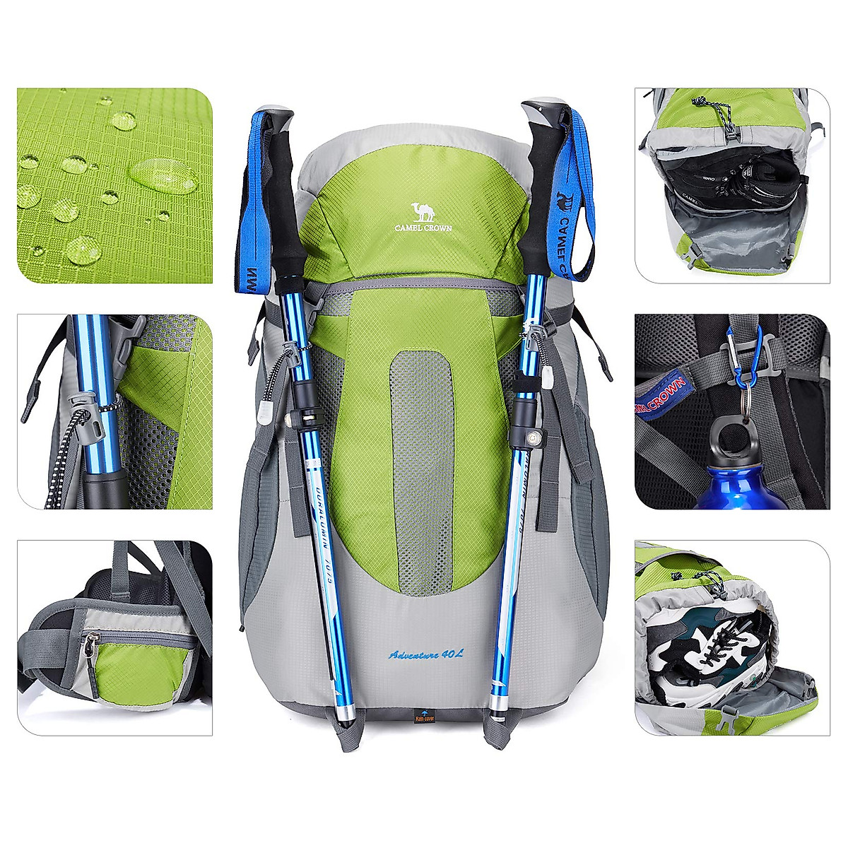 CAMEL CROWN 40L Waterproof Travel Hiking Backpack Lightweight Daypack Handy Camping Outdoor Backpack