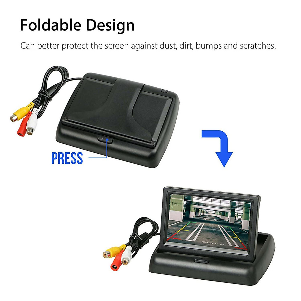 Yasoca 4.3 Inch Small Mini Digital Flip Down Foldable Monitor Screen for Car Truck Vehicle Rear View Reverse Parking Kits Home CCTV