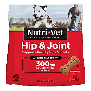 Nutri-Vet Hip & Joint Biscuits for Dogs - Tasty Dog Glucosamine Treat & Dog Joint Supplement - Large Sized Biscuit with 300mg Glucosamine - 6 lb