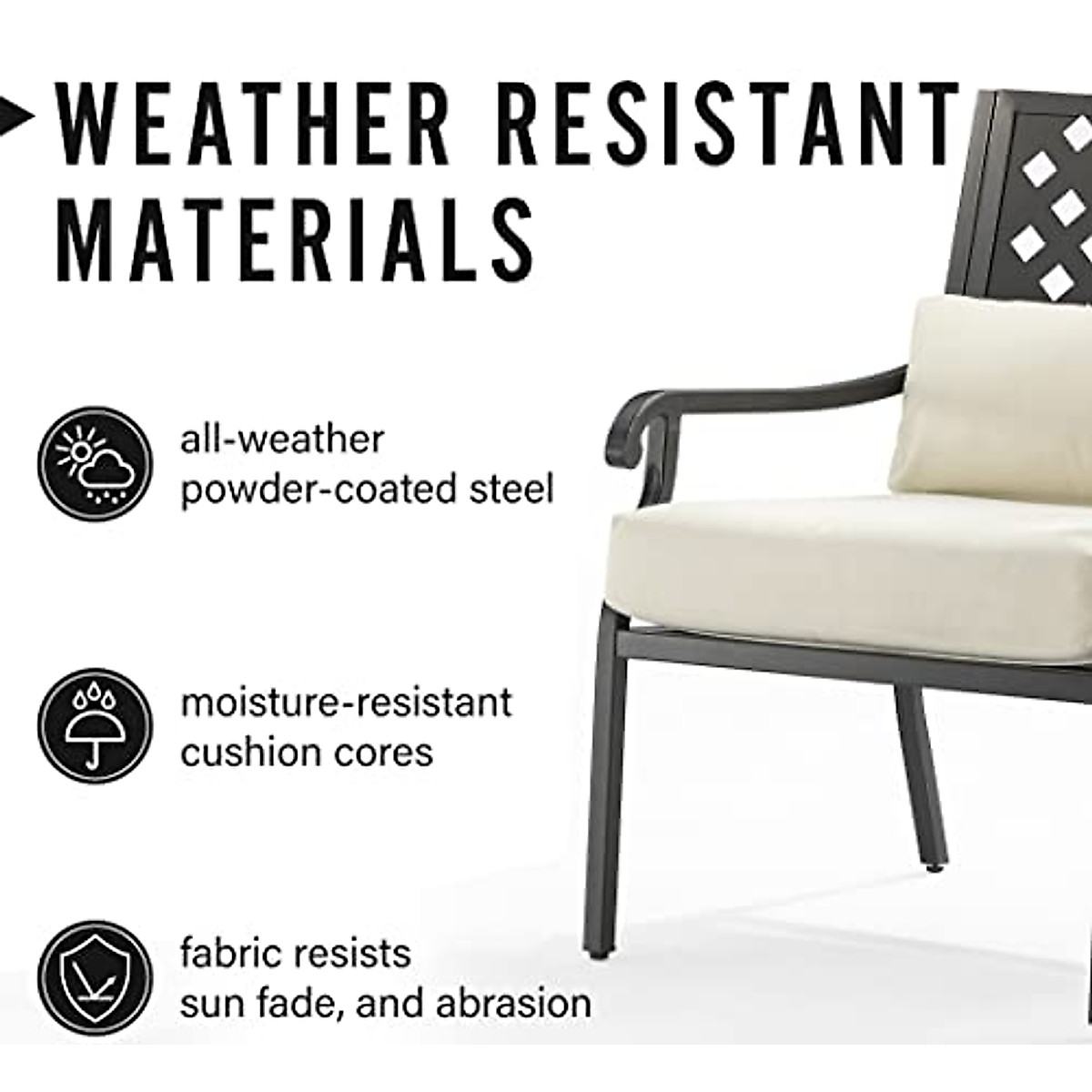 Crosley Furniture Alistair 4-Piece Outdoor Loveseat Patio Furniture Set, Conversation Sets for Porch, Deck, Matte Black with Creme Cushions