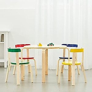 ECR4Kids Bentwood Round Table and Curved Back Chair Set, Kids Furniture, Assorted, 5-Piece